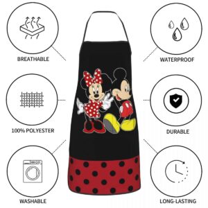 EVWKL Anime Printing Polka Dot Apron Funny Cooking Chef Cartoon Characters Aprons Adjustable Cute Apron with Pockets for Home Kitchen(black)