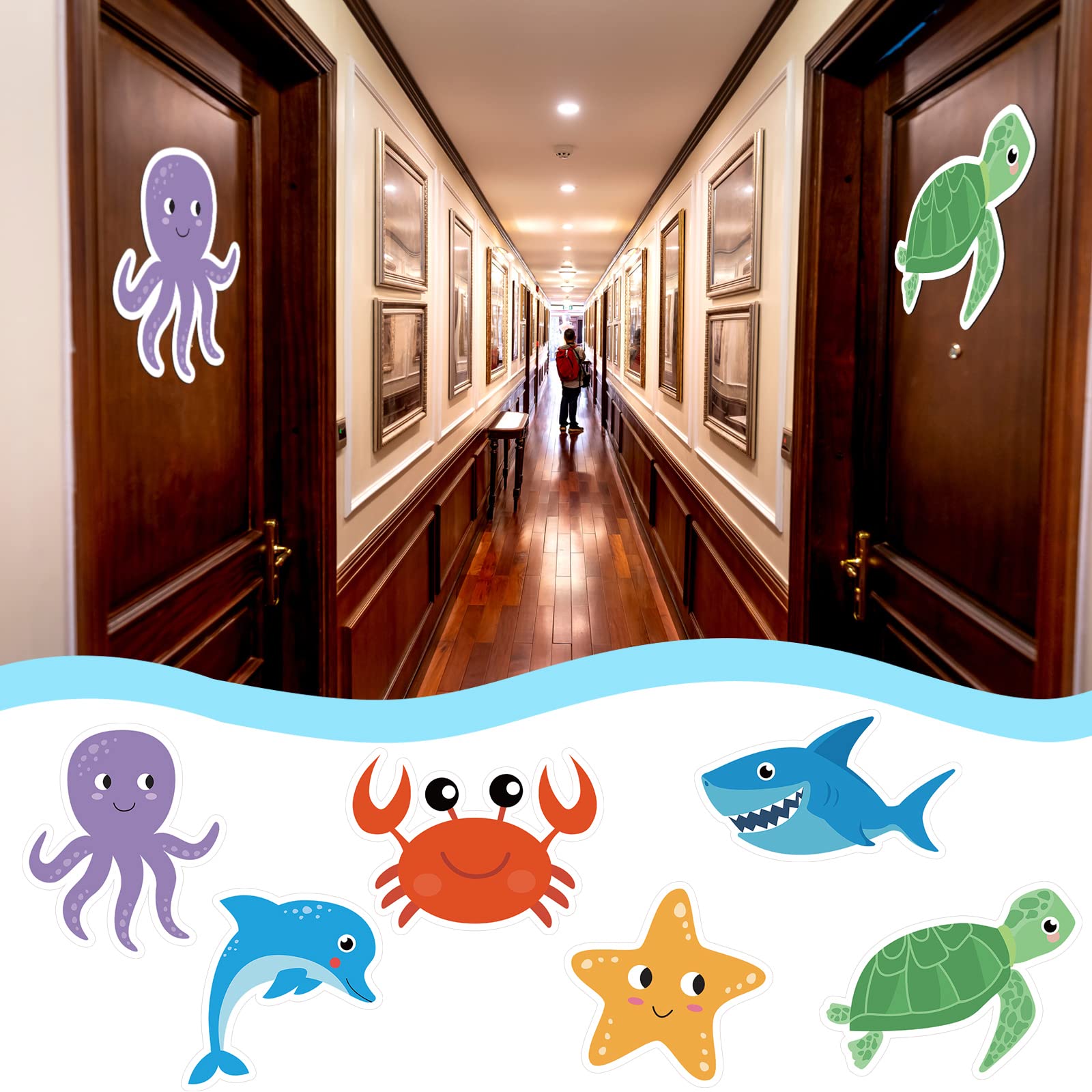 6 Pcs Cruise Door Decorations Magnetic Ocean Sea Animal Car Magnets Fish Fridge Magnets Stickers Dolphin Shark Cruise Door Magnets Decals for Carnival Cruise Refrigerator Door