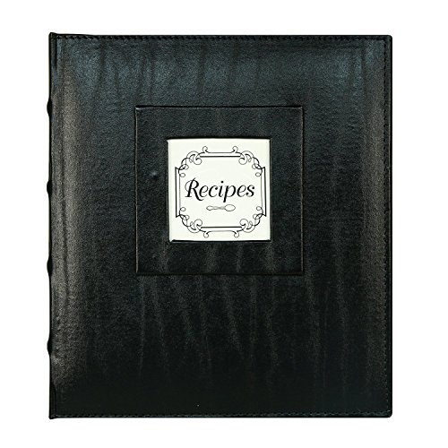 C.R. Gibson Bonded 3 Ring Recipe Book with Tabbed Dividers and Sheet Protectors, 8.94'' x 9.38'', Black Leather