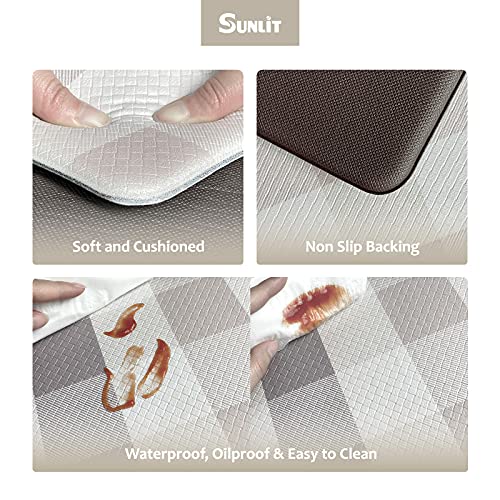 Sunlit Set of 2 Anti Fatigue Kitchen Floor Mat, Non Slip Waterproof Comfort Standing Mat, 0.4Inch Thick Cushioned Farmhouse Kitchen Rug Runner, Buffalo Plaid(Size:17"x28"&17"x47")