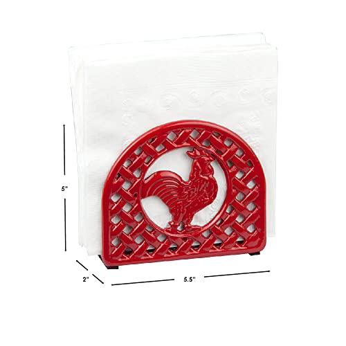 Home Basics Cast Iron Rooster Napkin Holder (Red)