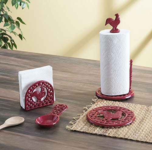 Home Basics Cast Iron Rooster Napkin Holder (Red)