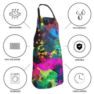 Deaowangluo Adult Size Adjustable Bib Colorful Paint Splatter Apron Extra Long Ties with Tool Pockets for Gifts-Home Kitchen Baking