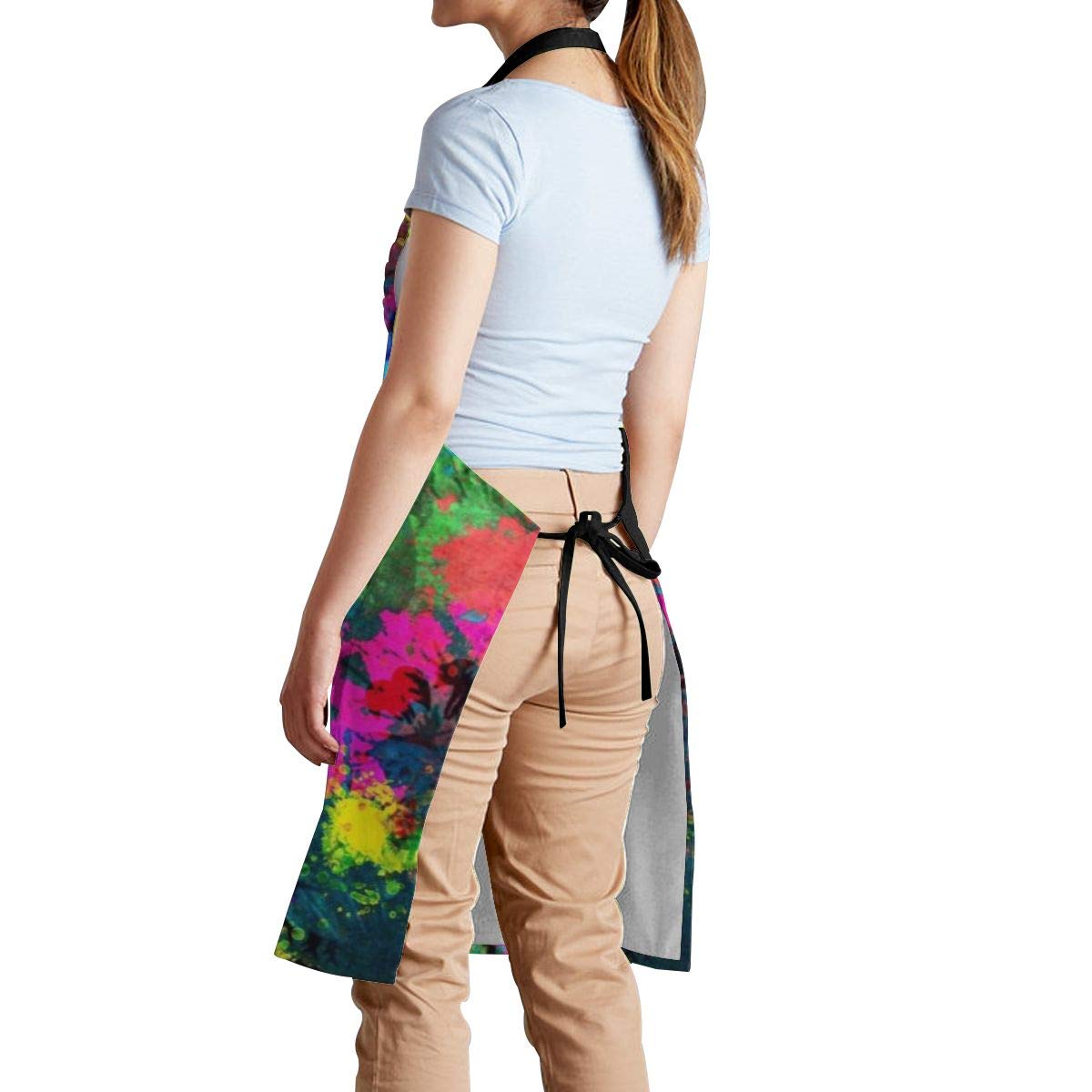 Deaowangluo Adult Size Adjustable Bib Colorful Paint Splatter Apron Extra Long Ties with Tool Pockets for Gifts-Home Kitchen Baking