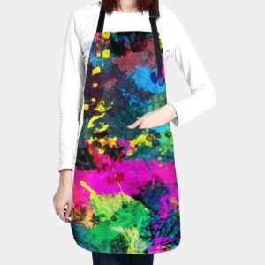 Deaowangluo Adult Size Adjustable Bib Colorful Paint Splatter Apron Extra Long Ties with Tool Pockets for Gifts-Home Kitchen Baking