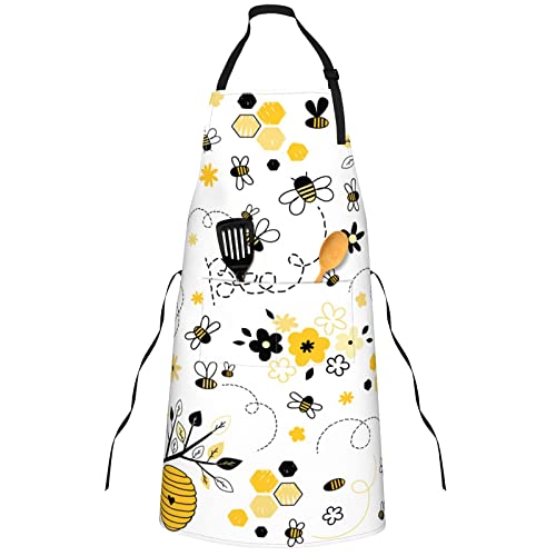 Sofevaim Bee Aprons for Women with Pockets - Spring Apron Waterproof Cute Apron for Cooking Baking Dishwashing, BBQ, Bee kitchen decor, Bee Gifts for Mom, Kitchen Aprons Adjustable Spring Decor