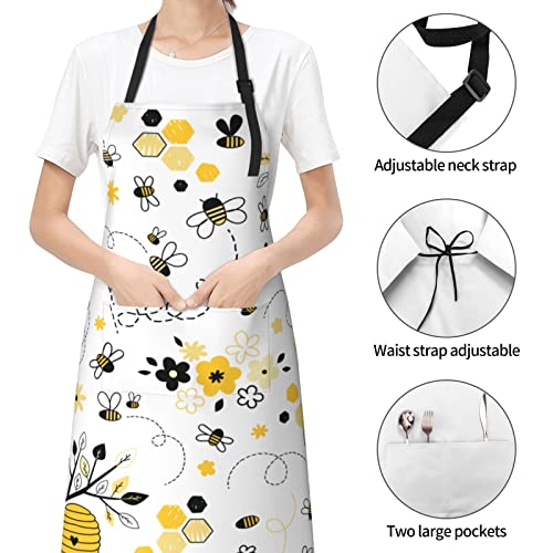 Sofevaim Bee Aprons for Women with Pockets - Spring Apron Waterproof Cute Apron for Cooking Baking Dishwashing, BBQ, Bee kitchen decor, Bee Gifts for Mom, Kitchen Aprons Adjustable Spring Decor