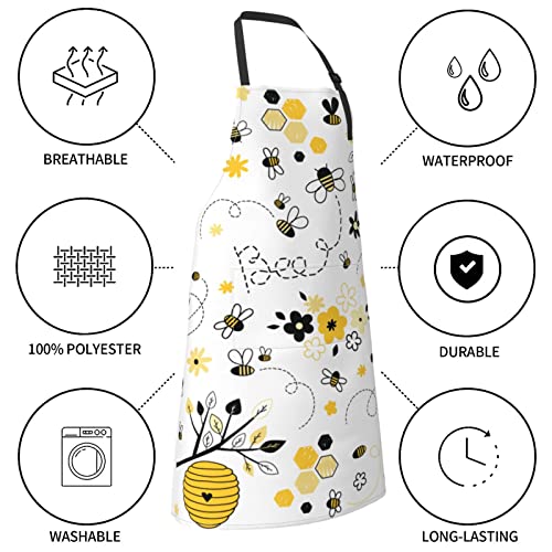 Sofevaim Bee Aprons for Women with Pockets - Spring Apron Waterproof Cute Apron for Cooking Baking Dishwashing, BBQ, Bee kitchen decor, Bee Gifts for Mom, Kitchen Aprons Adjustable Spring Decor