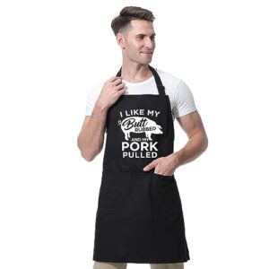 Miracu Funny Cooking Aprons for Men, Mens Grilling BBQ Aprons with Pockets - I Like My Butt Rubbed & My Pork Pulled - Fathers Day, Birthday Gifts for Men, Husband, Boyfriend, Guy, Dad, Friends, Him