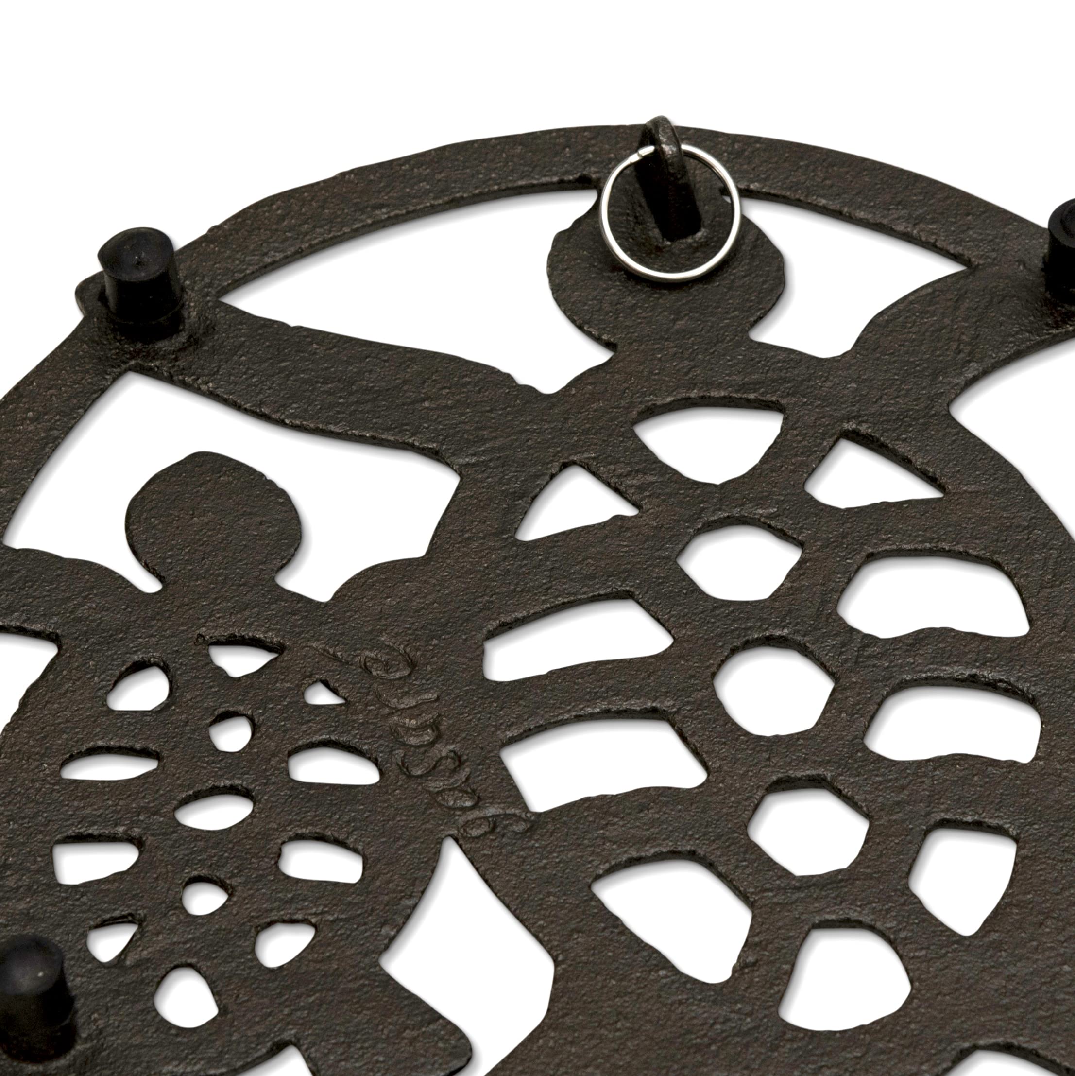 gasaré, Cast Iron Trivet for Pots, Pans, and Hot Dishes, Metal Trivet, Two Turtle Design, Rubber Feet Caps, Ring Hanger, 8.5 Inches, Brown, 1 Unit