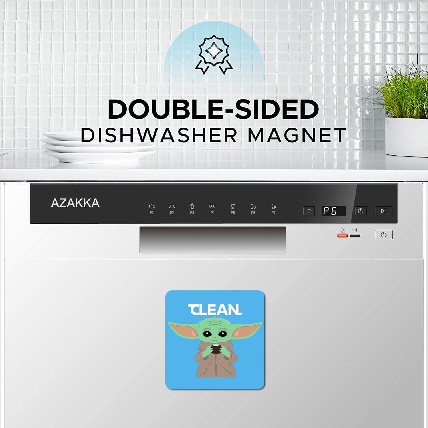 DUNKGO Dishwasher Magnet Clean Dirty Sign Indicator, Washing Machine Magnet Double Sided Kitchen Dish Washer Refrigerator Magnet Flip with Magnetic Plate Star Wars Y0da