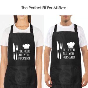 I'll Feed All You - Funny Apron for Men with 2 Pockets Christmas Gifts for Dad, Birthday Gifts for Men, Women, Boyfriend, Husband, Brother, Mom, Friend, BBQ Grilling Aprons for Men