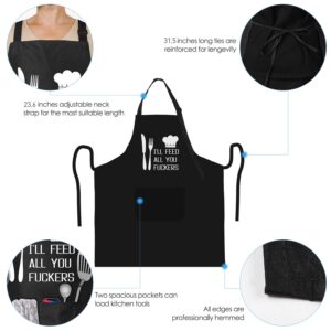 I'll Feed All You - Funny Apron for Men with 2 Pockets Christmas Gifts for Dad, Birthday Gifts for Men, Women, Boyfriend, Husband, Brother, Mom, Friend, BBQ Grilling Aprons for Men