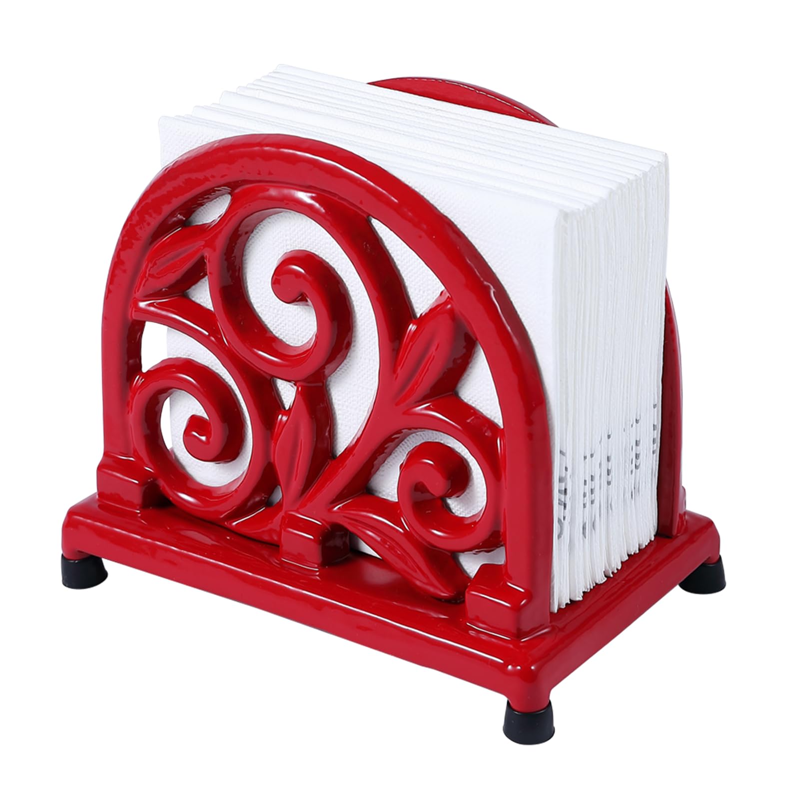 MEIGUI Napkin Holder, Cast Iron Metal Napkin Holder Stylish, Functional for Kitchen Dining Tables, Paper Napkin Holder with Country Design, Napkin Holder Keep Napkins Within Reach, Red