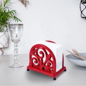 MEIGUI Napkin Holder, Cast Iron Metal Napkin Holder Stylish, Functional for Kitchen Dining Tables, Paper Napkin Holder with Country Design, Napkin Holder Keep Napkins Within Reach, Red