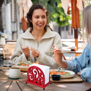 MEIGUI Napkin Holder, Cast Iron Metal Napkin Holder Stylish, Functional for Kitchen Dining Tables, Paper Napkin Holder with Country Design, Napkin Holder Keep Napkins Within Reach, Red