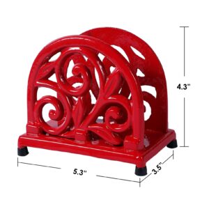 MEIGUI Napkin Holder, Cast Iron Metal Napkin Holder Stylish, Functional for Kitchen Dining Tables, Paper Napkin Holder with Country Design, Napkin Holder Keep Napkins Within Reach, Red