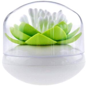 niviy q-tips holder cotton swab organizer lotus shape swab cosmetic storage bathroom decor, green