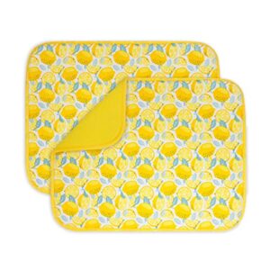 reversible ultra absorbent microfiber dish drying mats 2 pack. air dry plates, bowls, flatware, cups, mugs and more on kitchen countertops. machine washable and super fast drying (lemon)