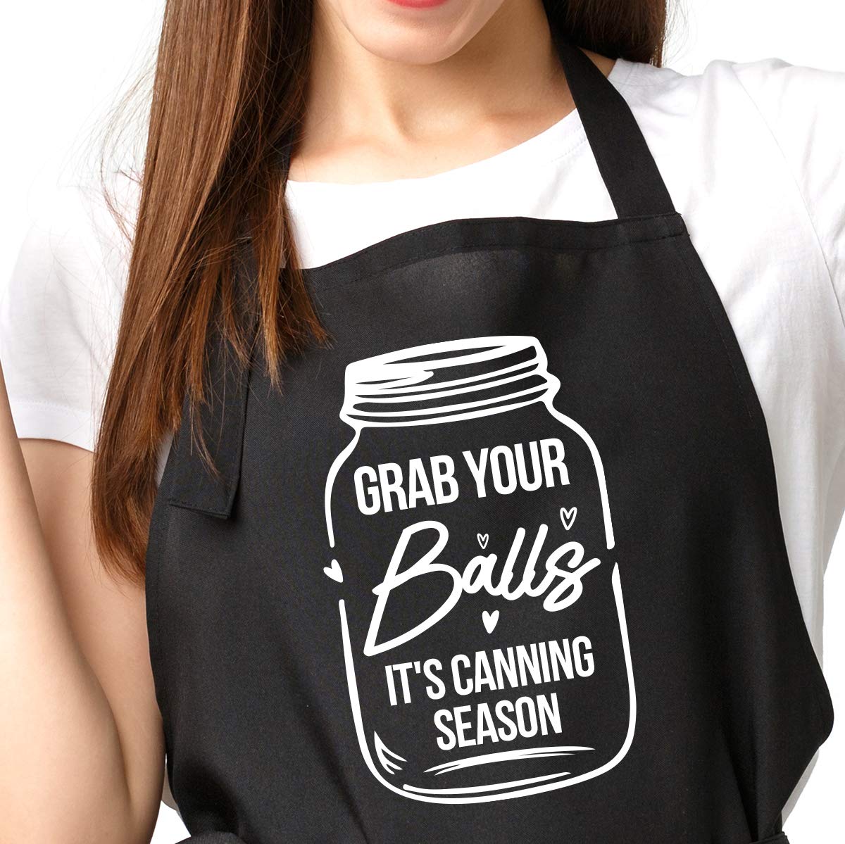 Funny Apron for Women - Black Bib Apron with Pockets - Adjustable Bib Aprons Waterproof - Gifts for Mom, Nana,Wife, Best Friends - Grab Your Balls It's Canning Season Cute Apron Gifts