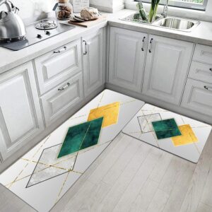 emmteey kitchen anti fatigue mat light grey silver gold green luxury geometric abstract art memory foam kitchen mat set of 2 kitchen sink mat for floor laundry office