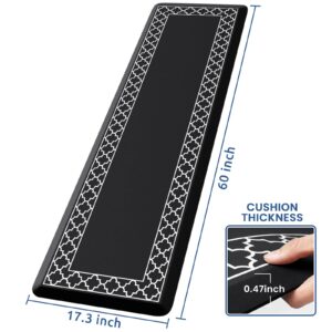 KitchenClouds Kitchen Mat Anti Fatigue Mat Cushioned Comfort Kitchen Rugs 17.3"x 60" Black Floor Mat Non-Slip Kitchen Rug Waterproof Rug Standing Desk Mat for Kitchen Floor, Home, Office, Laundry