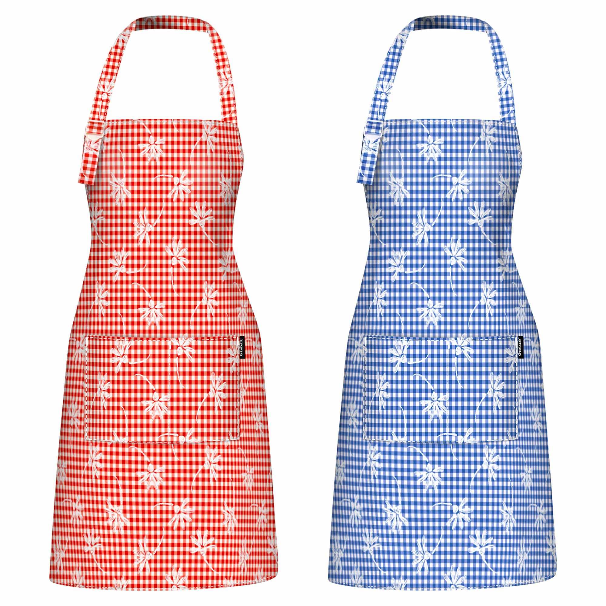 Genixart Kitchen Cooking Apron with Gift Box Pack, Adjustable Bib Chef Aprons in Large Size with Pockets for Women/Men, 100% Cotton Arts & Crafts Apron for Restaurant, Cafe, Shop (2pcs for Couples)