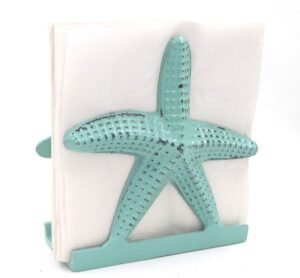 nautical starfish lunch dinner metal napkin holder kitchen napkin beverage cocktail ocean coastal napkin holder by the metal magician (distressed green)