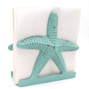 Nautical Starfish Lunch Dinner Metal Napkin Holder Kitchen Napkin Beverage Cocktail Ocean Coastal Napkin Holder By The Metal Magician (Distressed Green)