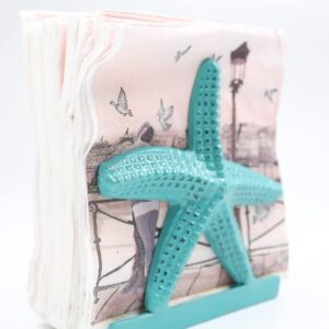 Nautical Starfish Lunch Dinner Metal Napkin Holder Kitchen Napkin Beverage Cocktail Ocean Coastal Napkin Holder By The Metal Magician (Distressed Green)