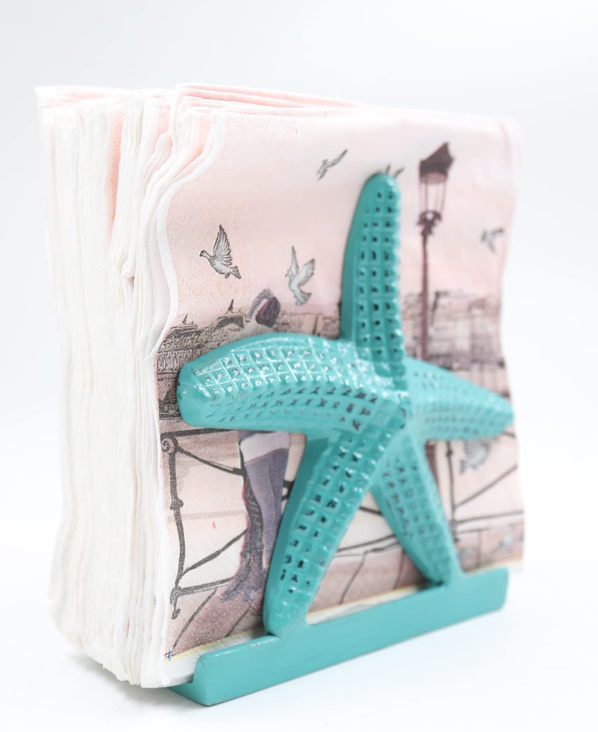 Nautical Starfish Lunch Dinner Metal Napkin Holder Kitchen Napkin Beverage Cocktail Ocean Coastal Napkin Holder By The Metal Magician (Distressed Green)