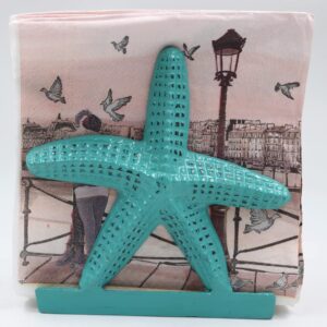 Nautical Starfish Lunch Dinner Metal Napkin Holder Kitchen Napkin Beverage Cocktail Ocean Coastal Napkin Holder By The Metal Magician (Distressed Green)