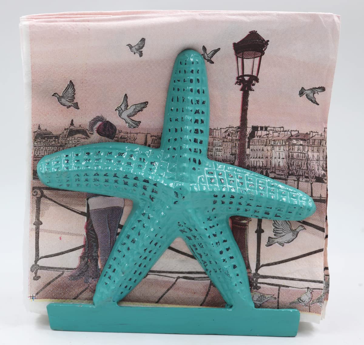 Nautical Starfish Lunch Dinner Metal Napkin Holder Kitchen Napkin Beverage Cocktail Ocean Coastal Napkin Holder By The Metal Magician (Distressed Green)