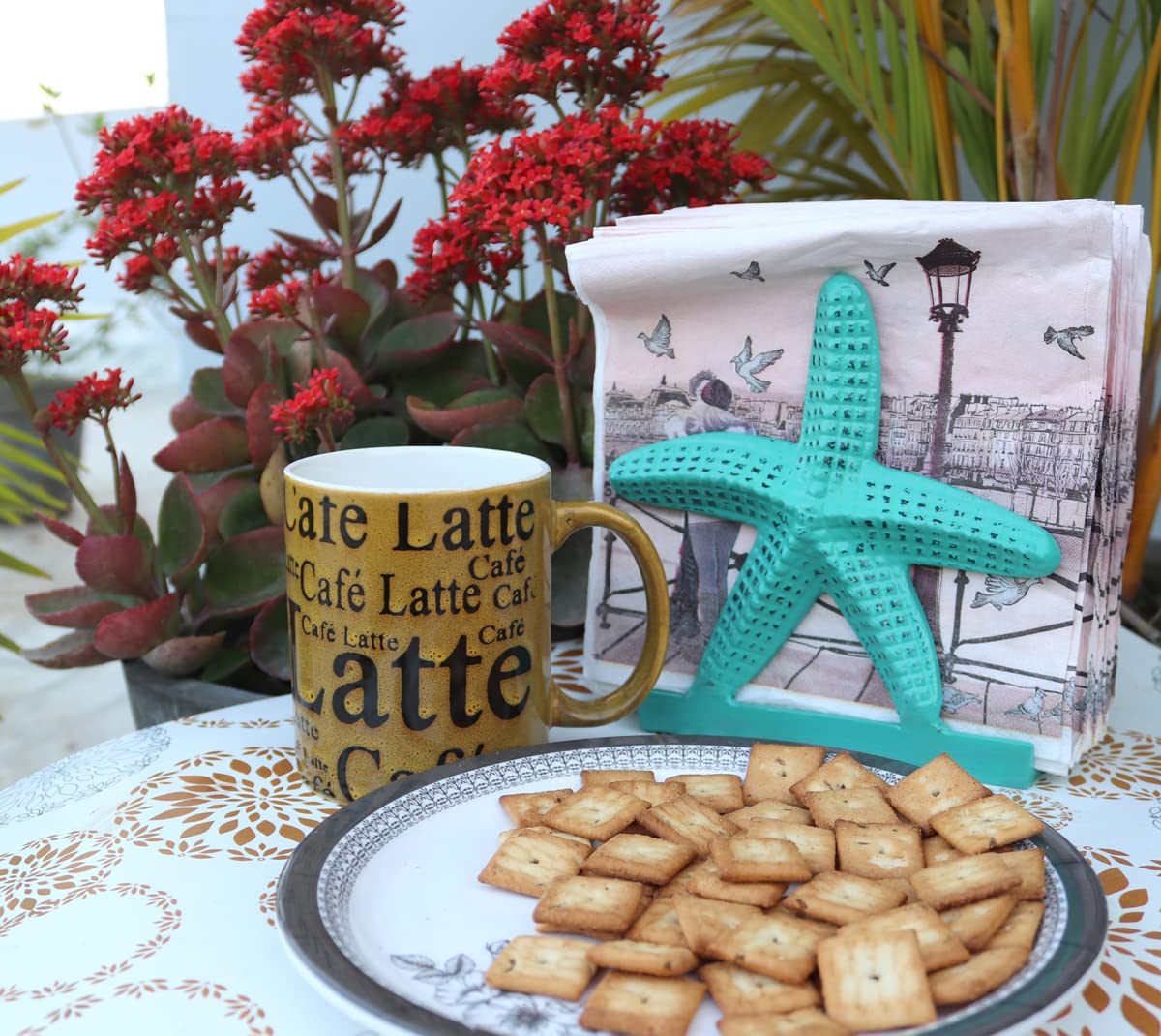 Nautical Starfish Lunch Dinner Metal Napkin Holder Kitchen Napkin Beverage Cocktail Ocean Coastal Napkin Holder By The Metal Magician (Distressed Green)