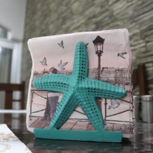 Nautical Starfish Lunch Dinner Metal Napkin Holder Kitchen Napkin Beverage Cocktail Ocean Coastal Napkin Holder By The Metal Magician (Distressed Green)