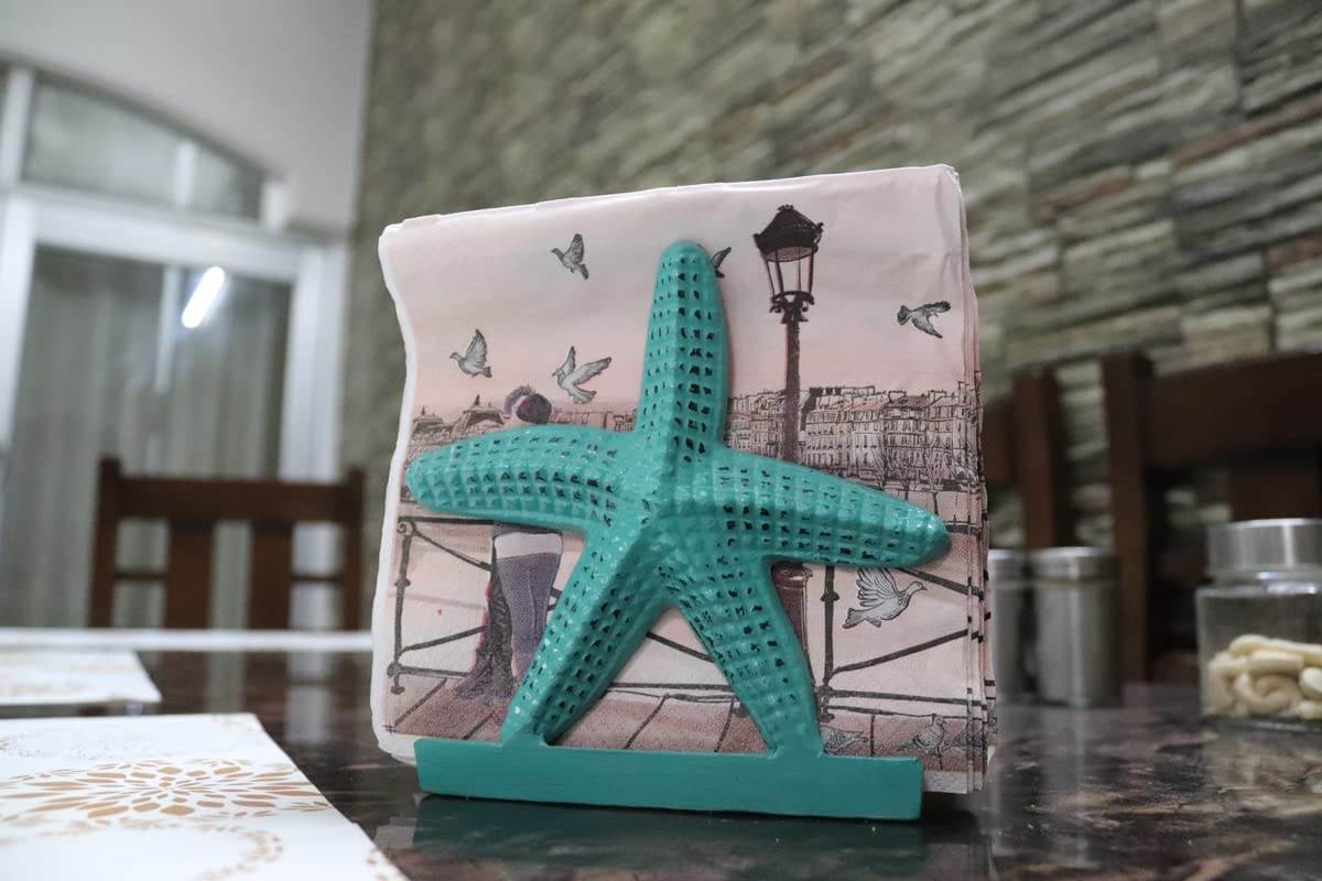 Nautical Starfish Lunch Dinner Metal Napkin Holder Kitchen Napkin Beverage Cocktail Ocean Coastal Napkin Holder By The Metal Magician (Distressed Green)