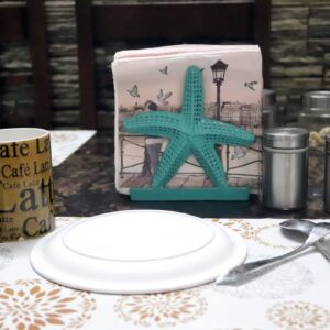 Nautical Starfish Lunch Dinner Metal Napkin Holder Kitchen Napkin Beverage Cocktail Ocean Coastal Napkin Holder By The Metal Magician (Distressed Green)