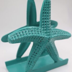 Nautical Starfish Lunch Dinner Metal Napkin Holder Kitchen Napkin Beverage Cocktail Ocean Coastal Napkin Holder By The Metal Magician (Distressed Green)