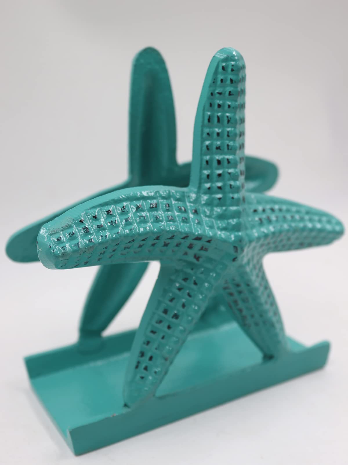 Nautical Starfish Lunch Dinner Metal Napkin Holder Kitchen Napkin Beverage Cocktail Ocean Coastal Napkin Holder By The Metal Magician (Distressed Green)