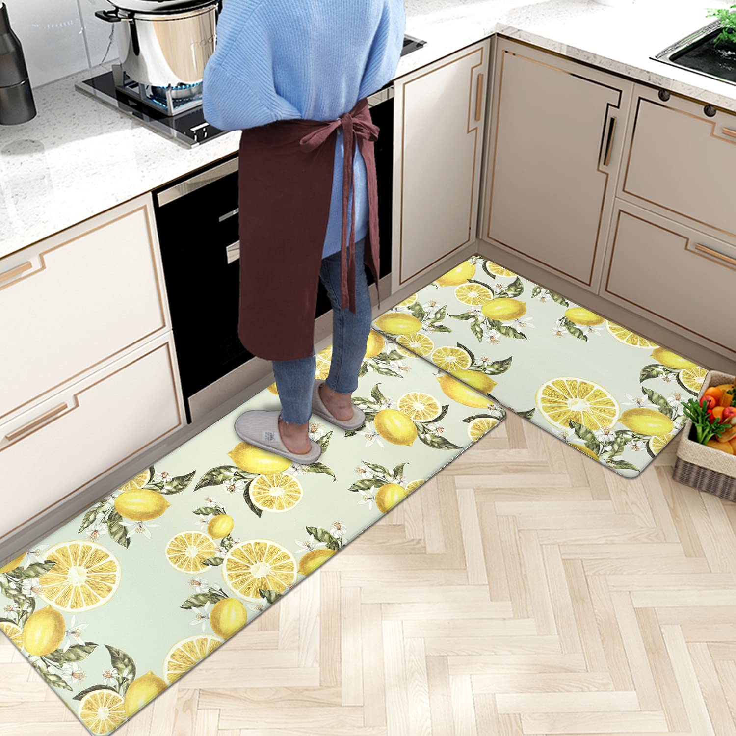 Homcomoda Kitchen Mat Cushioned Anti Fatigue 2 Piece Waterproof Kitchen Rugs and Mats Non Skid PVC Kitchen Floor Mat Heavy Duty Standing Comfort Mat for Kitchen Laundry Offic Sink 17"x28"+17"x47"