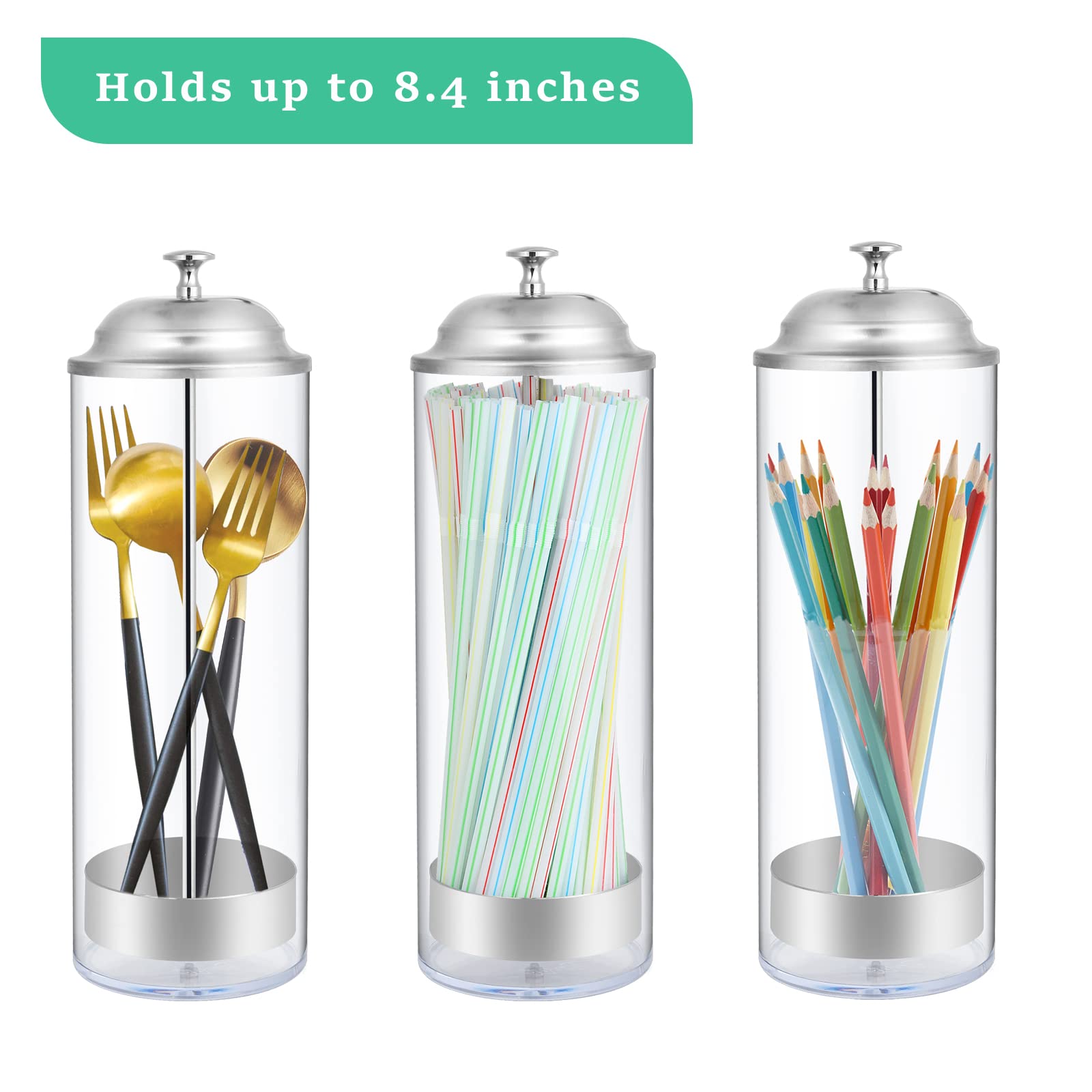 Worldity 1Pcs Plastic Straw Dispenser and 100Pcs Drinking Straw, Straw Holder with Stainless Steel Lid, Transparent Straw Dispenser for Pencils, Stir Sticks, Drinking Straw