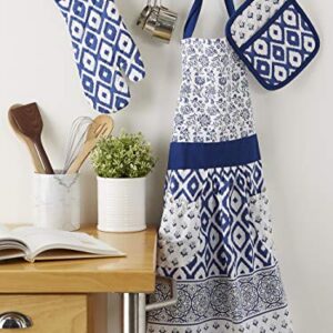 DII Kitchen Gift Set Collection, Apron, Pot Holder & Oven Mitt, Blue Market, 3 Piece