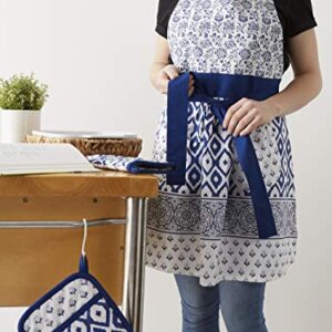 DII Kitchen Gift Set Collection, Apron, Pot Holder & Oven Mitt, Blue Market, 3 Piece