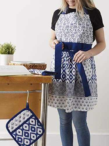 DII Kitchen Gift Set Collection, Apron, Pot Holder & Oven Mitt, Blue Market, 3 Piece