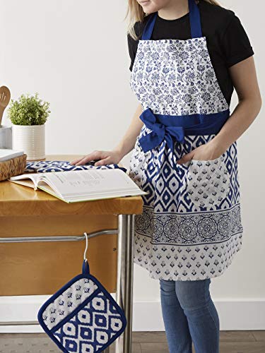 DII Kitchen Gift Set Collection, Apron, Pot Holder & Oven Mitt, Blue Market, 3 Piece