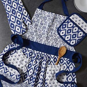 DII Kitchen Gift Set Collection, Apron, Pot Holder & Oven Mitt, Blue Market, 3 Piece