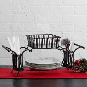 Gourmet Basics by Mikasa Band and Stripe Metal Hostess Flatware Napkin and Plate Tabletop Buffet Picnic Caddy