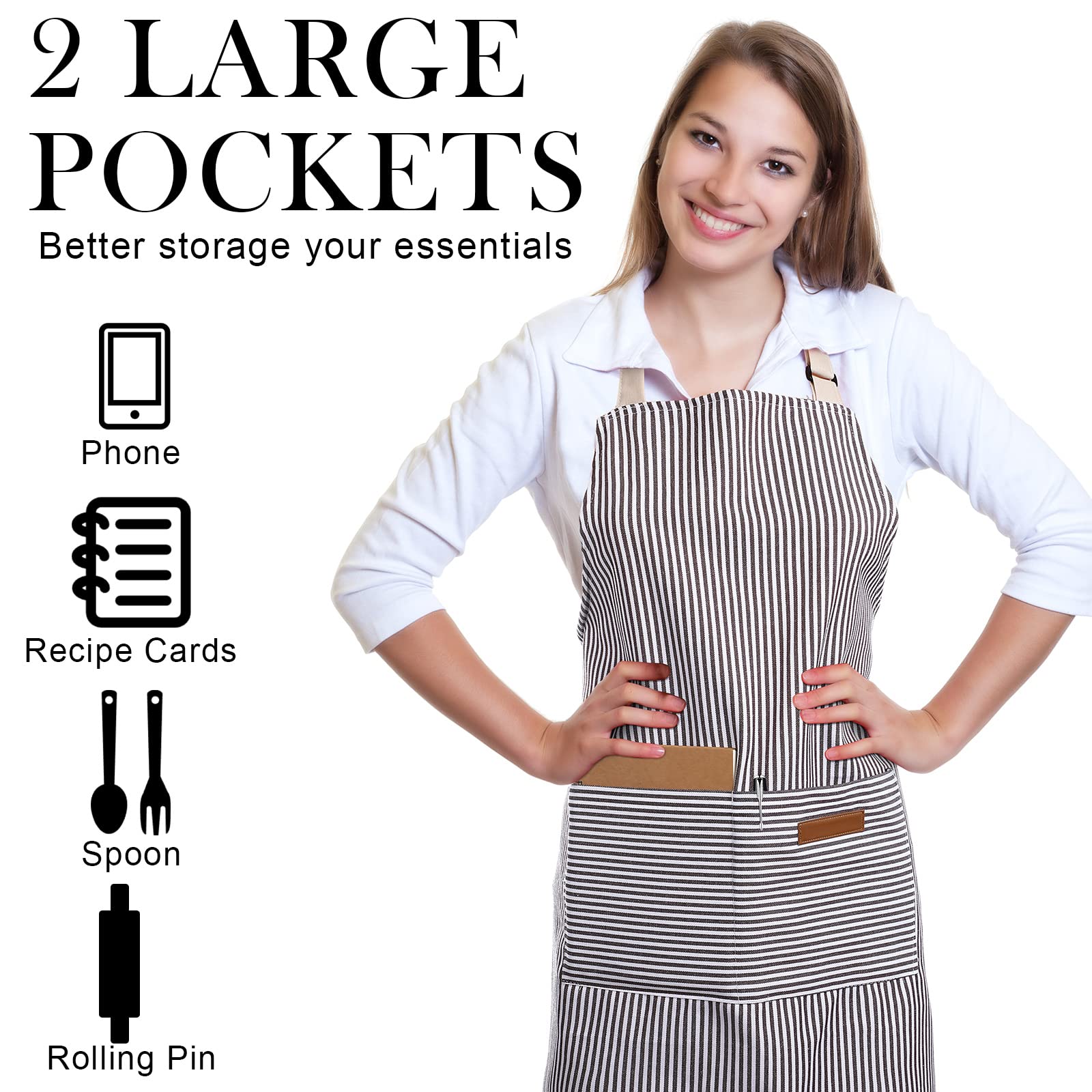 JaGely 8 Pcs Kitchen Cooking Aprons Adjustable Bib Aprons Chef Apron Kitchen Apron with Pockets for Women and Men, Chef, Kitchen, BBQ, Garden, Baking