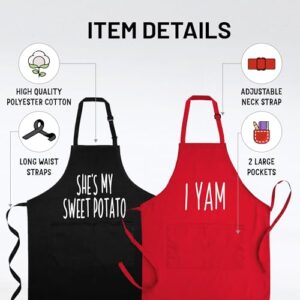 Witty Enterprise — Funny Couple Aprons (2 Pack) + Gift Bag — She’s My Sweet Potato, I Yam — For Girlfriend, Boyfriend, Friend — Birthday, Engagement, Anniversary, Wedding, Funny Gift Idea