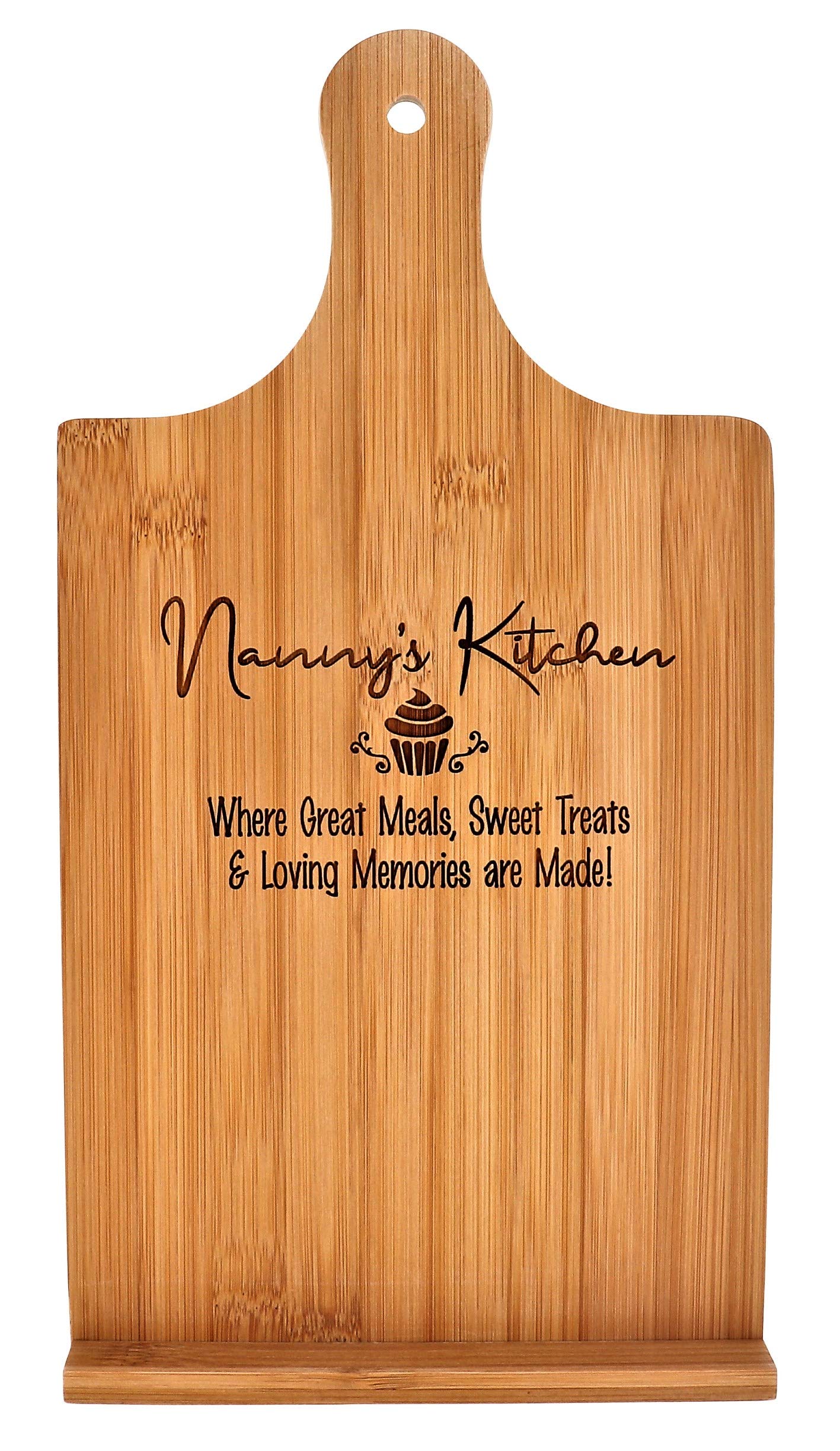 Nanny Recipe Cookbook Holder Stand Gift - Custom Engraved Bamboo Cutting Board Foldable Chef Easel Metal Hinges Kickstand iPad Tablet Compatible Christmas Birthday Kitchen Decor Design (7.25x13.5)